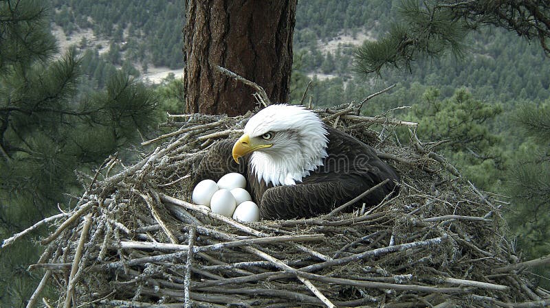 Bald Eagle Guarding Eggs in Mountain Nest (1 Stock Photo - Image of ...