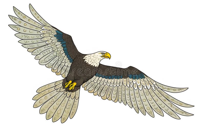A Bald Eagle or Hawk Flying with Wings Spread Mascot. Neural Network AI ...