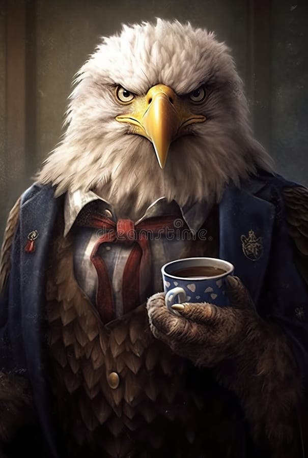 A Bald Eagle Holding a Cup of Coffee. Generative AI Image. Stock ... A Bald Eagle Holding a Cup of Coffee. Generative AI Image. Stock ...