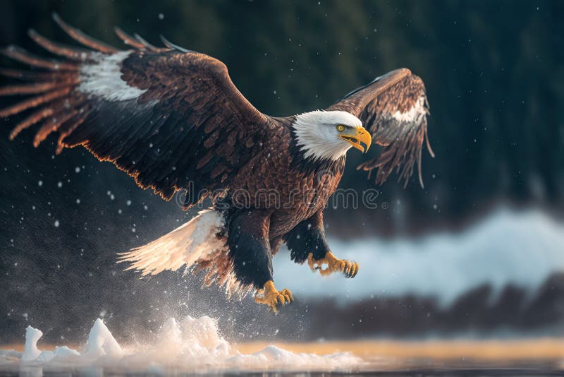 Bald Eagle Hunting And Attacking Above Water Predator Generative Ai Stock Illustration