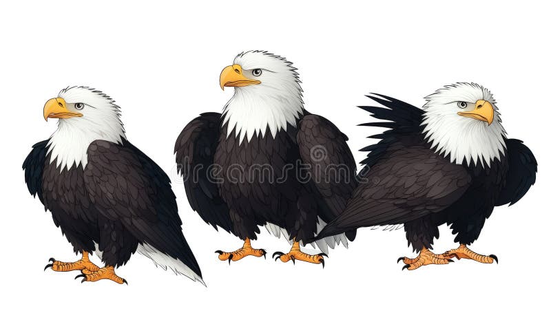Bald Eagle Illustration Set - Three Poses Isolated Stock Illustration ...