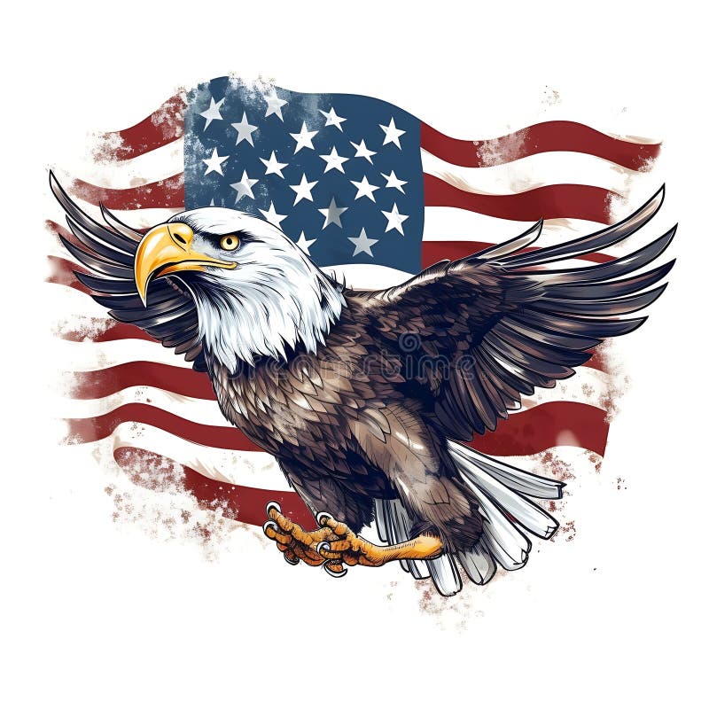 Bald Eagle Soaring in Front of a Waving American Flag Stock ...