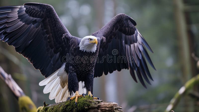Bald Eagle Landing on a Branch. Generative Ai Stock Illustration ...