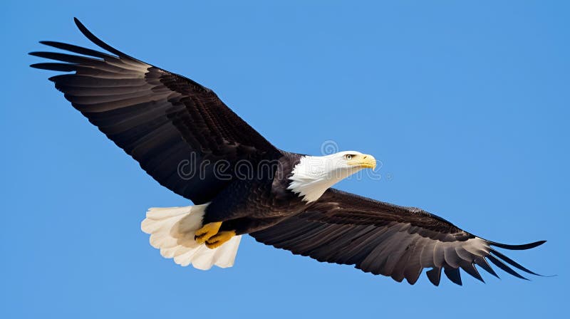 Bald Eagle Majestically Soars, Wings Fully Extended, through the Sky ...