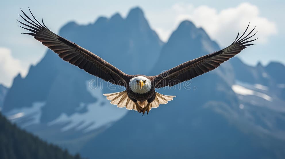 Bald Eagle Mid-Flight with Its Wings Fully Extended, Every Feather ...
