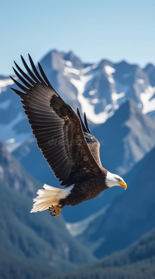 Bald Eagle Mid-Flight with Its Wings Fully Extended, Every Feather ...