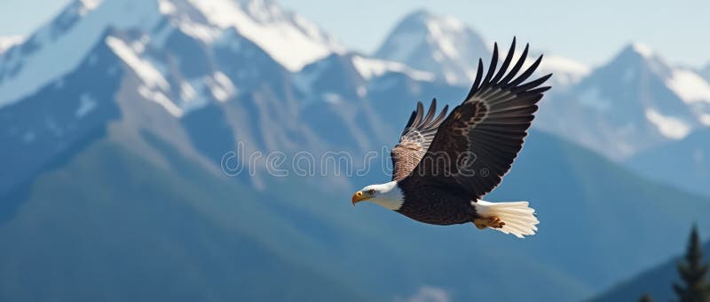 Bald Eagle Mid-Flight with Its Wings Fully Extended, Every Feather ...