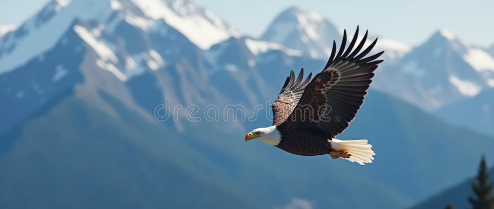 Bald Eagle Mid-Flight with Its Wings Fully Extended, Every Feather ...