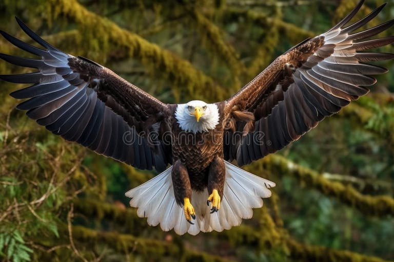 Bald Eagle in Mid-flight with Wings Spread Stock Illustration ...