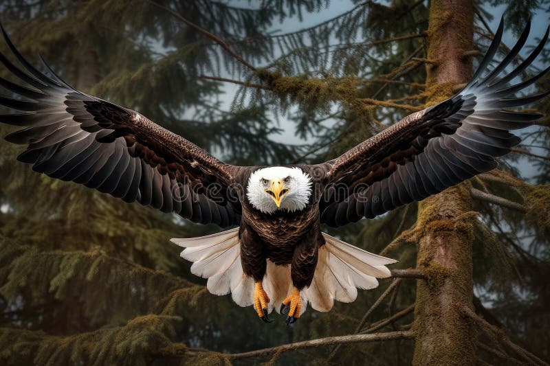 Bald Eagle in Mid-flight with Wings Spread Stock Illustration ...