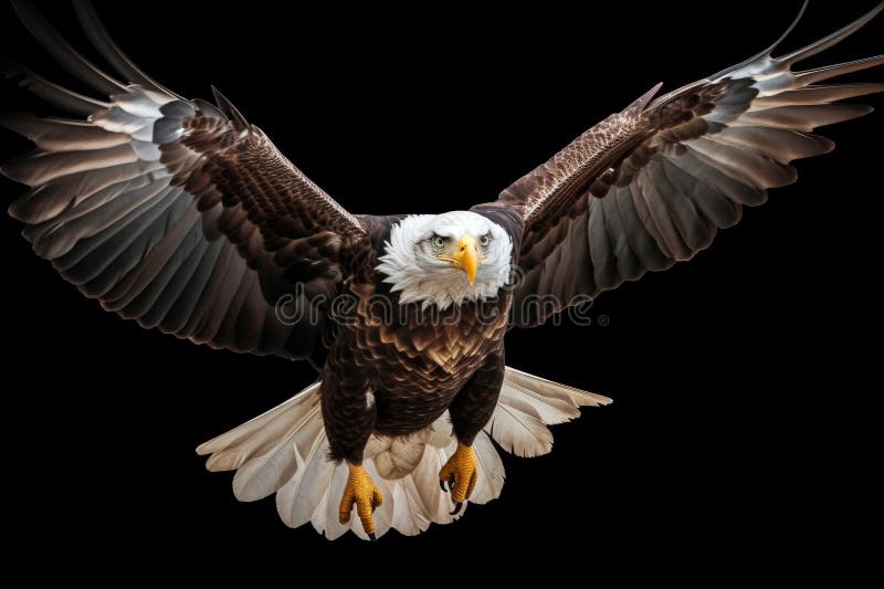 Bald Eagle in Mid-flight with Wings Spread Stock Photo - Image of ...