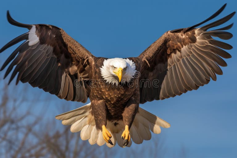 Bald Eagle in Mid-flight with Wings Spread Stock Illustration ...