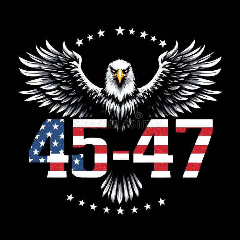 A Bald Eagle with Outstretched Wings is Depicted Above the Numbers "45 ...