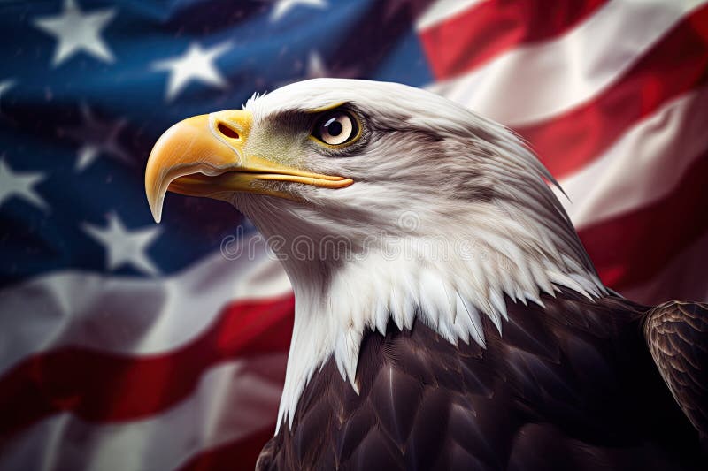 Bald Eagle Over the Flag of United States of America. Ai Generative ...