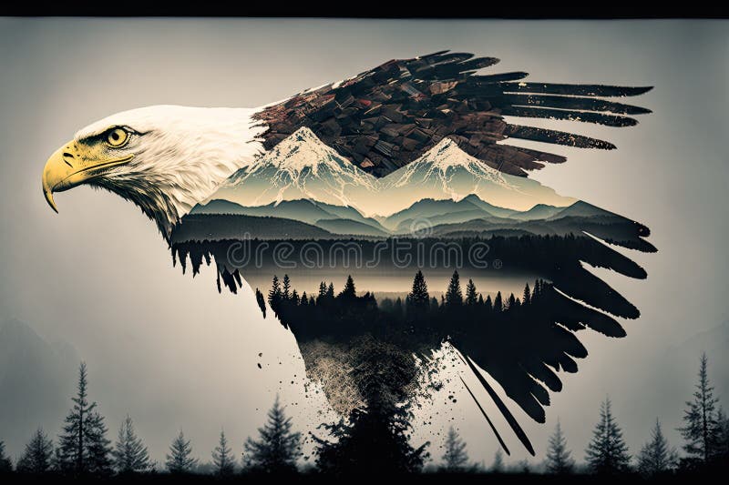 Bald Eagle and the Pacific Northwest Double Exposure Photo. Ai ...
