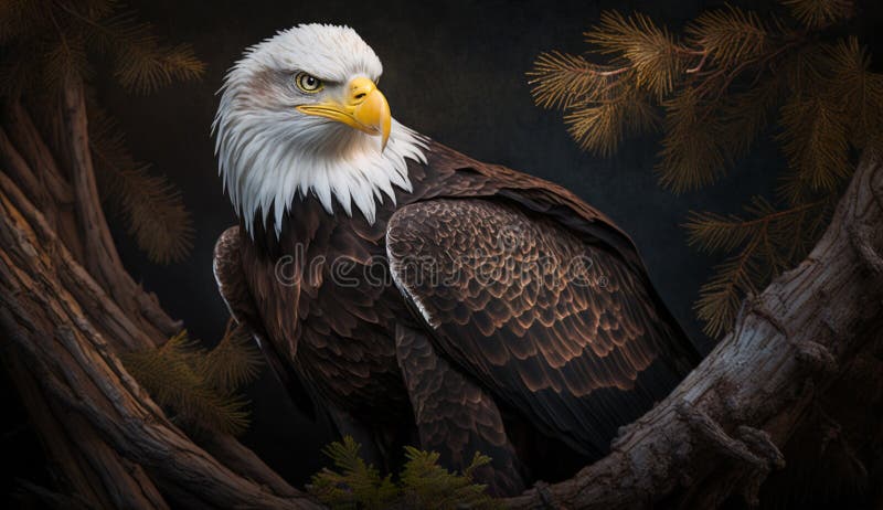 Bald Eagle Perched on Branch, Hunting Prey ,generative AI Stock ...