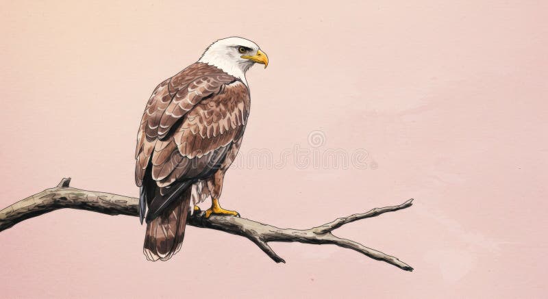 Bald Eagle Perched on Branch Illustration Detailed Bird Art Isolated ...