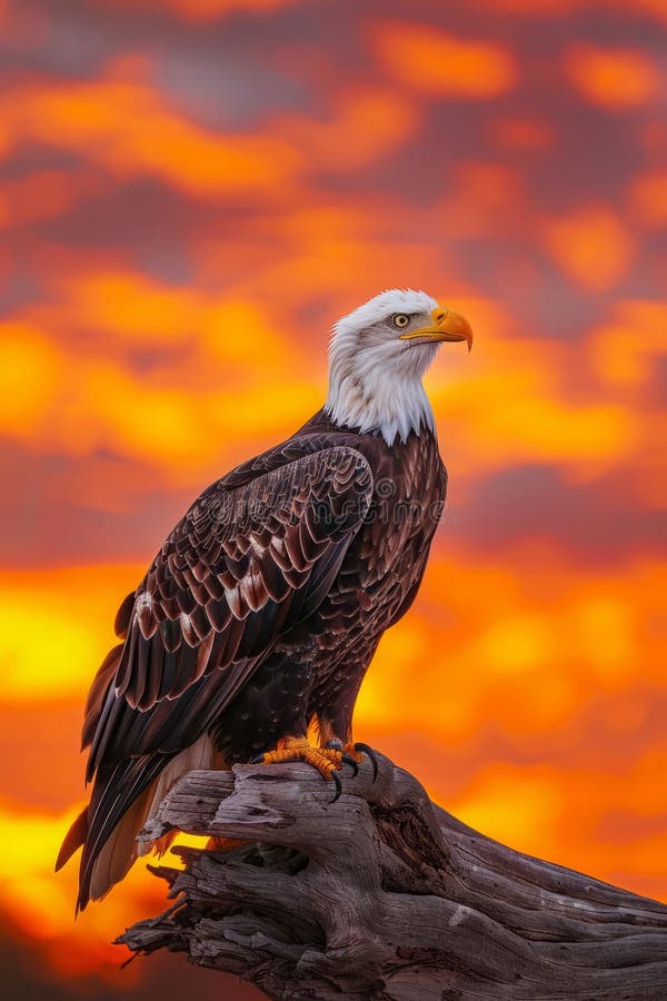 Bald Eagle Perched on Branch at Sunset Stock Photo - Image of branch ...