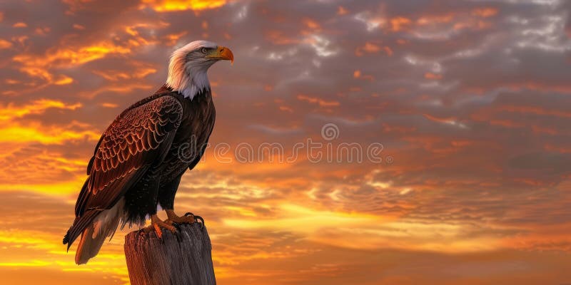 Bald Eagle Perched on Branch at Sunset Stock Image - Image of feathers ...