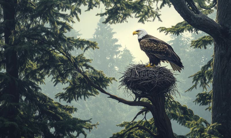A Bald Eagle is Perched on a Nest Stock Image - Image of bald, portrait ...