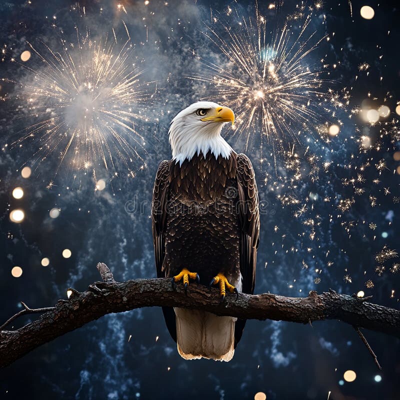 Majestic Bald Eagle Perched Proudly Tree Branch American Flag ...