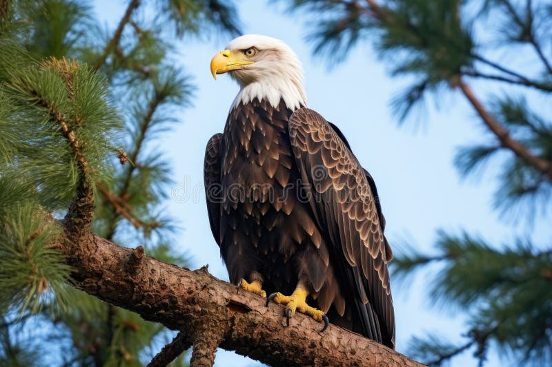 A Bald Eagle Perched on a Tall Tree Stock Image - Image of wilderness ...