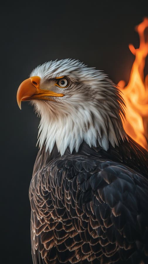 Bald Eagle Portrait with Flames in Background, Dramatic Wildlife ...