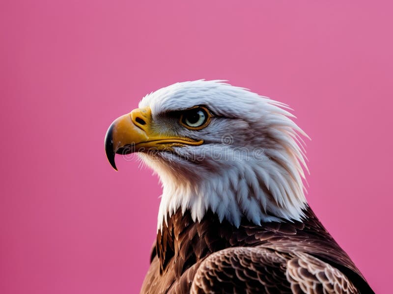 Bald Eagle Profile Pink Background Studio Shot Stock Image - Image of ...