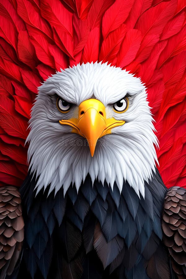 A Bald Eagle with Red Feathers on Its Head Stock Photo - Image of ...