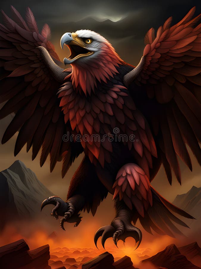 A Bald Eagle with a Red Wings, Ai Generated Stock Illustration ...