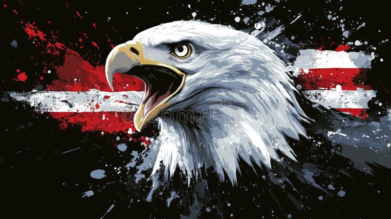 Bald Eagle Screaming Against a Grunge American Flag. Stock Illustration ...