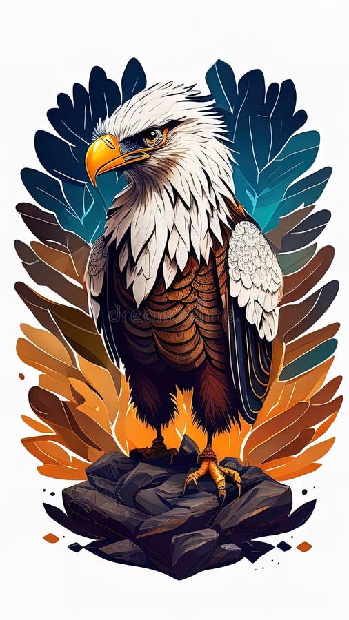 Bald Eagle on a Rock. Bird of Prey Stock Illustration - Illustration of ...