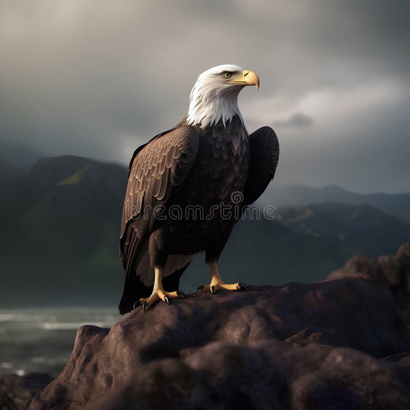 Bald Eagle on the Rock. 3D Render. Fantasy Stock Illustration ...