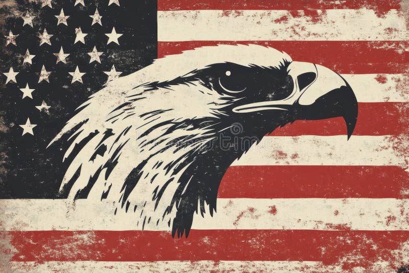 A Bald Eagle S Profile Overlaid on a Distressed American Flag Stock ...