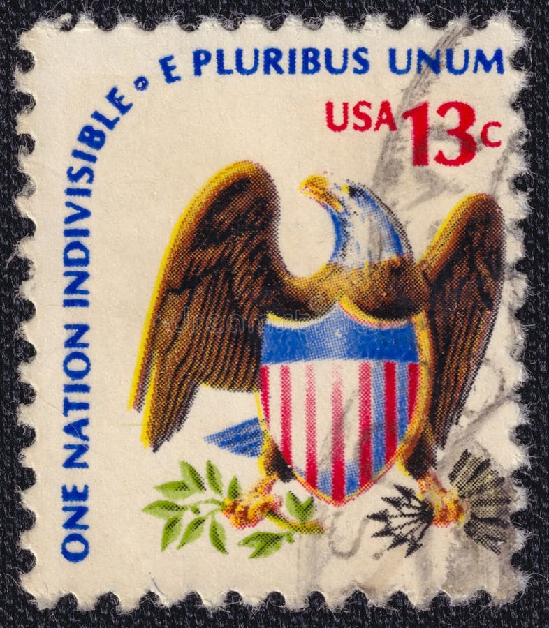 Bald Eagle and Shield on a 1975 USA Old Vintage Postage Stamp Editorial ...