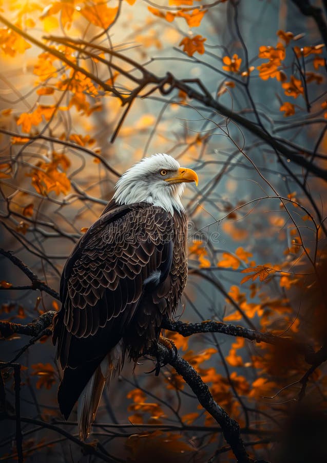 A Bald Eagle is Standing in Front of an American Flag Stock Photo ...