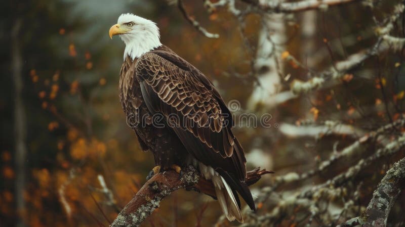A Bald Eagle Sits Comfortably on a Tree Branch, Ready To Take Flight ...