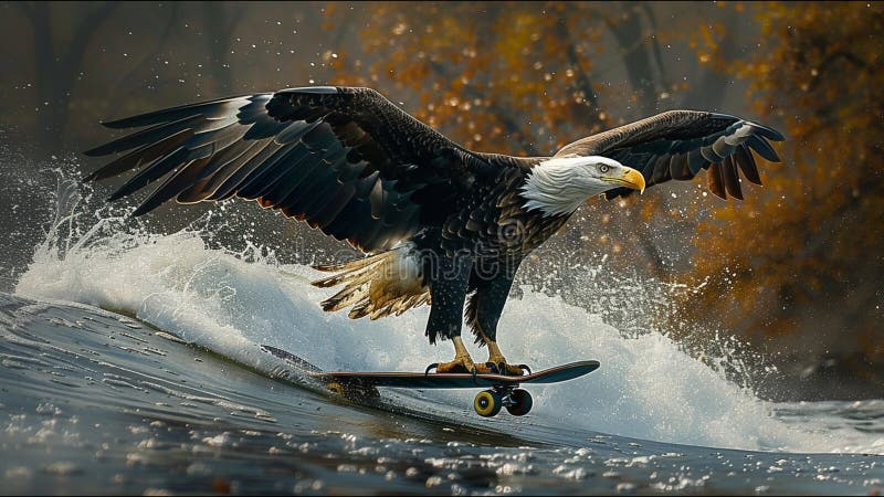 Bald Eagle Skateboarding Nature Action Shot Funny Meme Stock ...