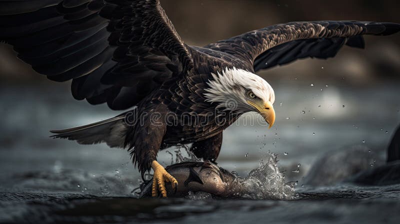 Bald Eagle Snatching a Fish from Water Stock Illustration - Illustration of spray, bird: 278039853
