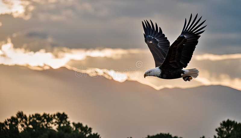 Majestic Golden Eagle Soaring Against Mountain Sunset Sky Stock Photos - Free & Royalty-Free ...