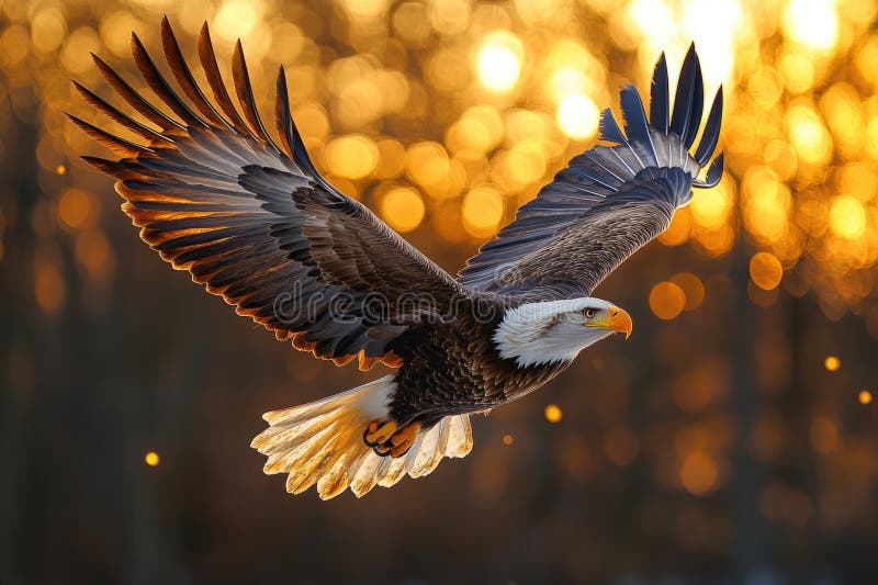 A Bald Eagle Soaring through the Air with Its Wings Outstretched ...