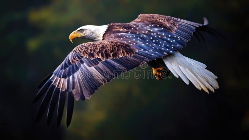 A Bald Eagle Soaring through the Air with Its Wings Outstretched, a ...