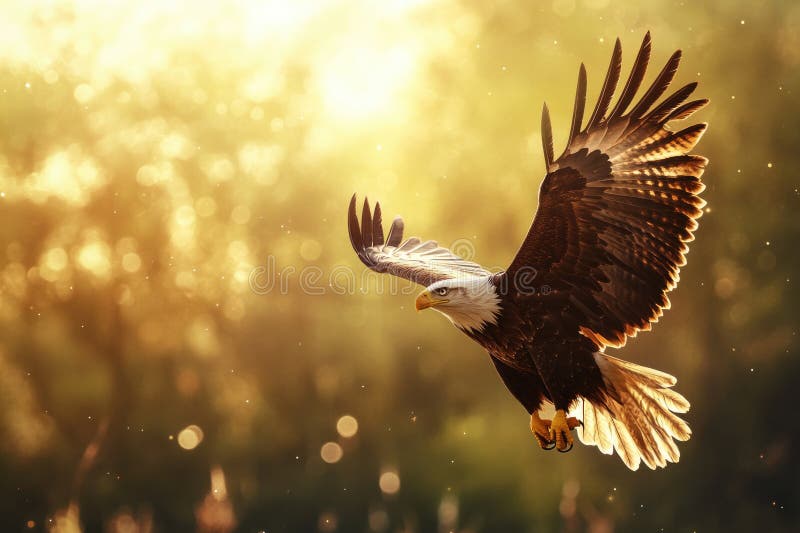 A Bald Eagle Soaring through the Air with Its Wings Spread Wide Stock ...