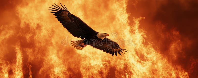 Bald Eagle Soaring Amidst Fiery Flames, Dramatic Wildlife Concept Stock Image - Image of heat ...