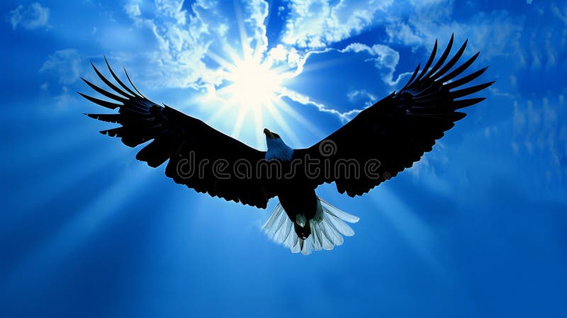 Bald Eagle Soaring through a Bright Blue Sky Stock Image - Image of ...