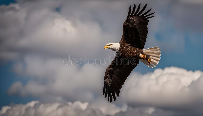 Bald Eagle Soaring through the Clouds Stock Image - Image of feather ...