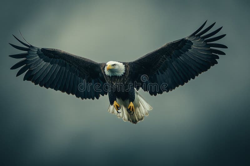 Bald Eagle Soaring through a Cloudy Sky, Its Wings Fully Extended ...