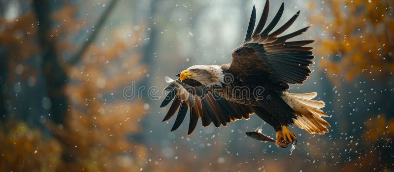 Bald Eagle Soaring through Dense Forest Canopy Stock Image - Image of ...