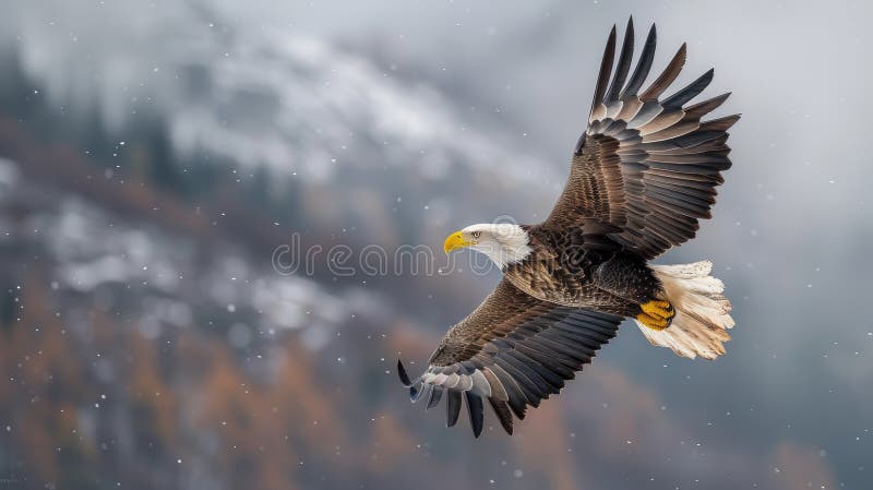 Bald Eagle Soaring Gracefully Over a Landscape Stock Illustration - Illustration of impressive ...