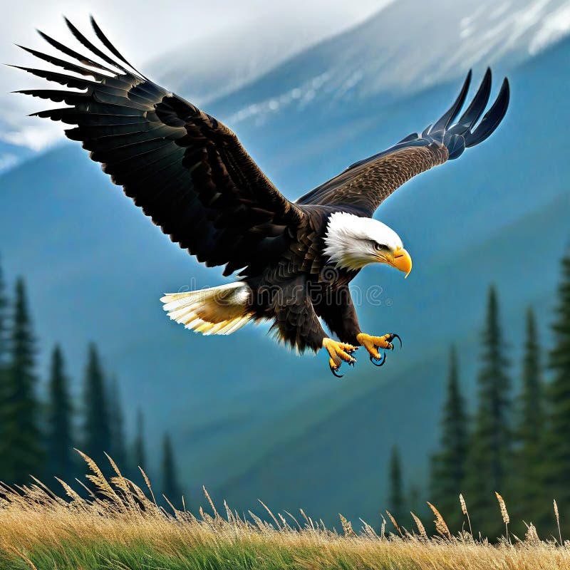 An Eagle Soaring High with Its Wings Spread Wide in the Air Stock ...